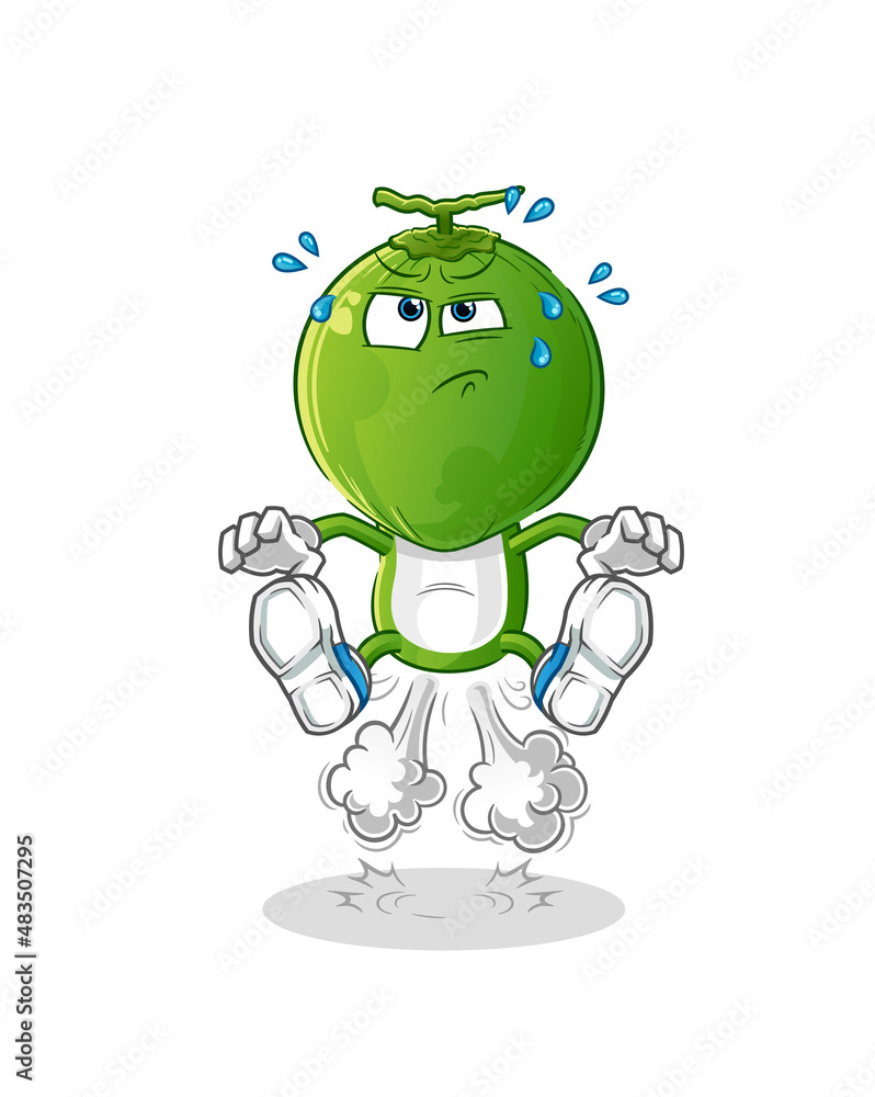 green coconut head cartoon fart jumping illustration. character vector ...