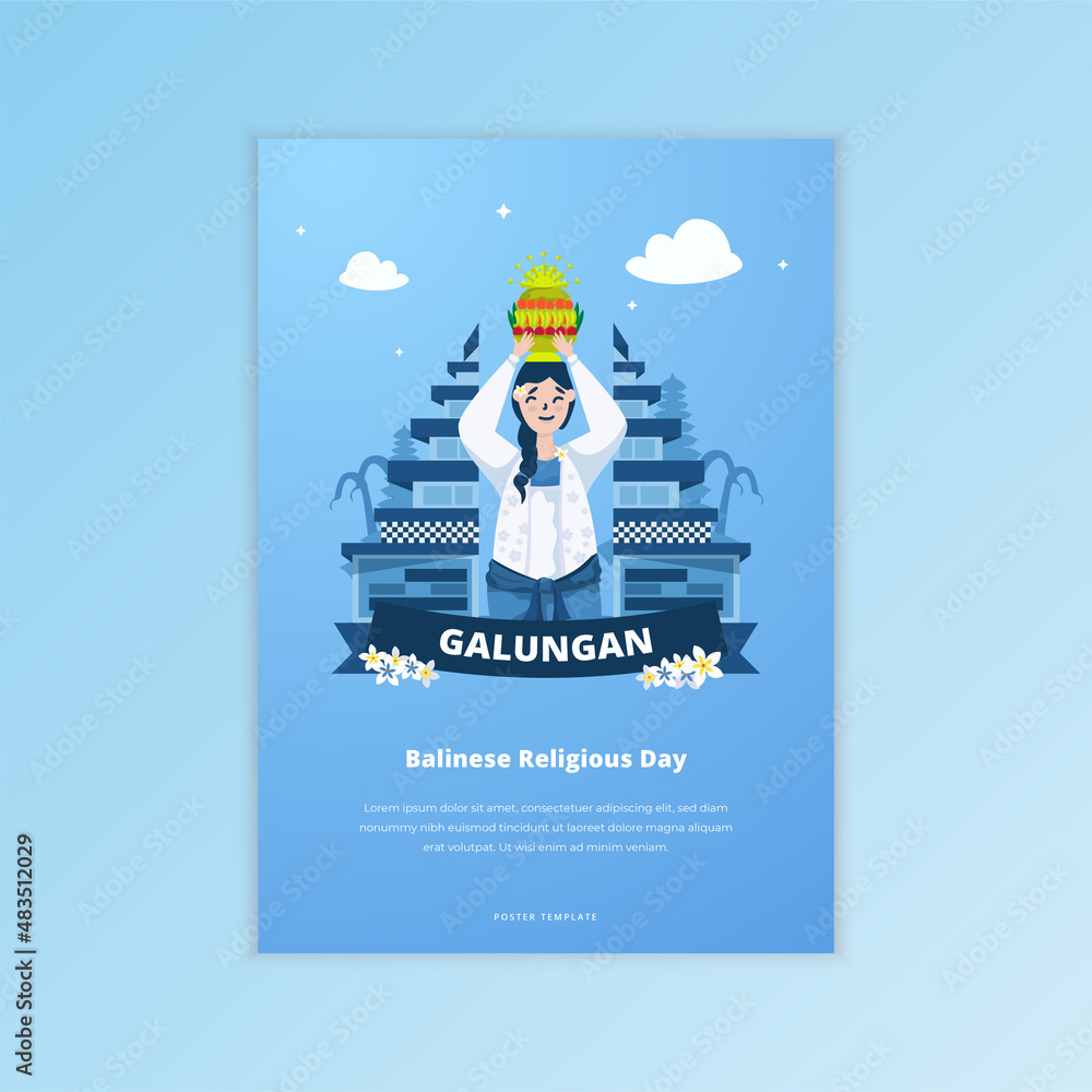 Vetor de Happy Galungan ceremony or Balinese religious tradition flat ...