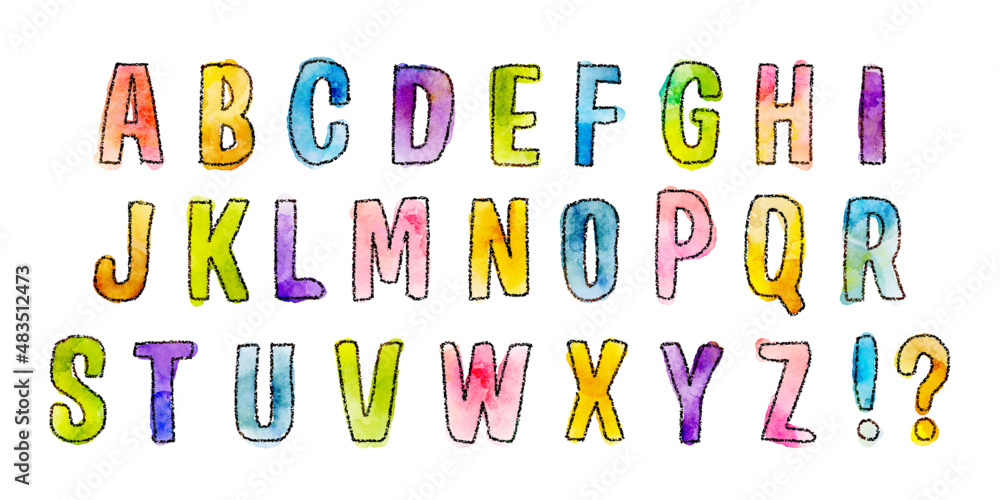 watercolor vector hand drawn alphabet Stock Vector | Adobe Stock