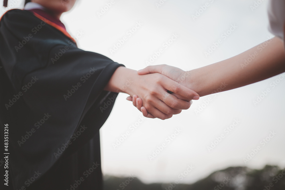 Foto de education concept graduation Students congratulate each other ...