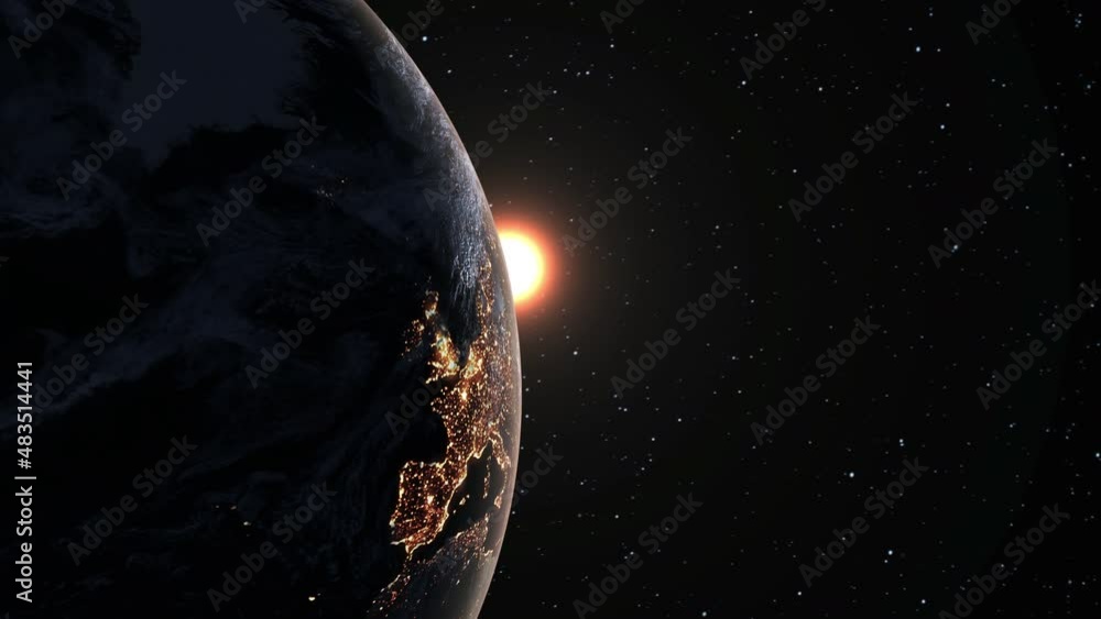Planet earth 3D orbital animation with realistic geography surface and ...