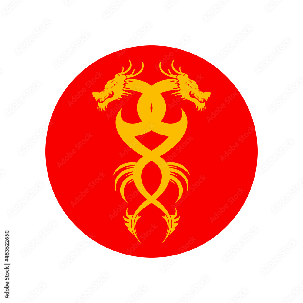 Chinese dragon circle sign, a symbol of Power, yellow and red colors ...