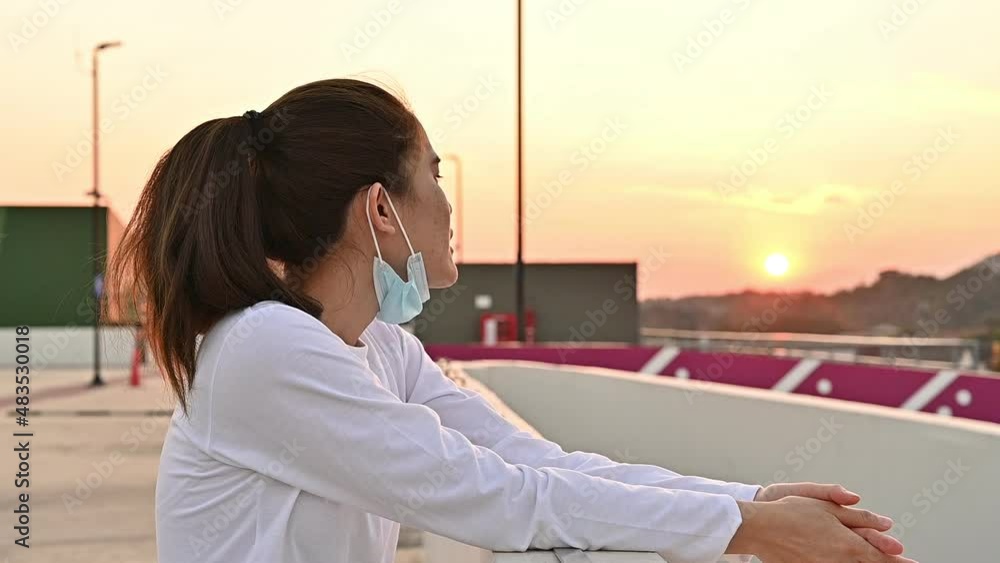 Portrait of Asian woman having sadness and depressed during covid-19 ...