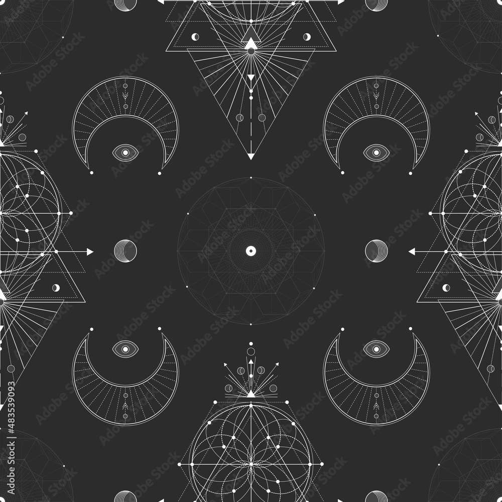 Seamless pattern with sacred geometric symbols. Background with magical ...