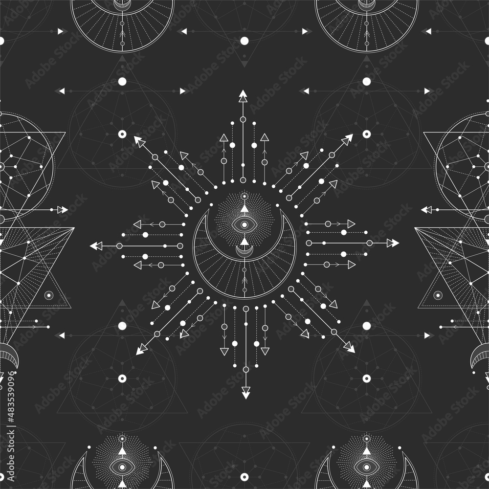 Seamless pattern with sacred geometric symbols. Background with magical ...