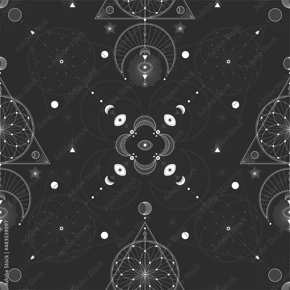 Seamless pattern with sacred geometric symbols. Background with magical ...