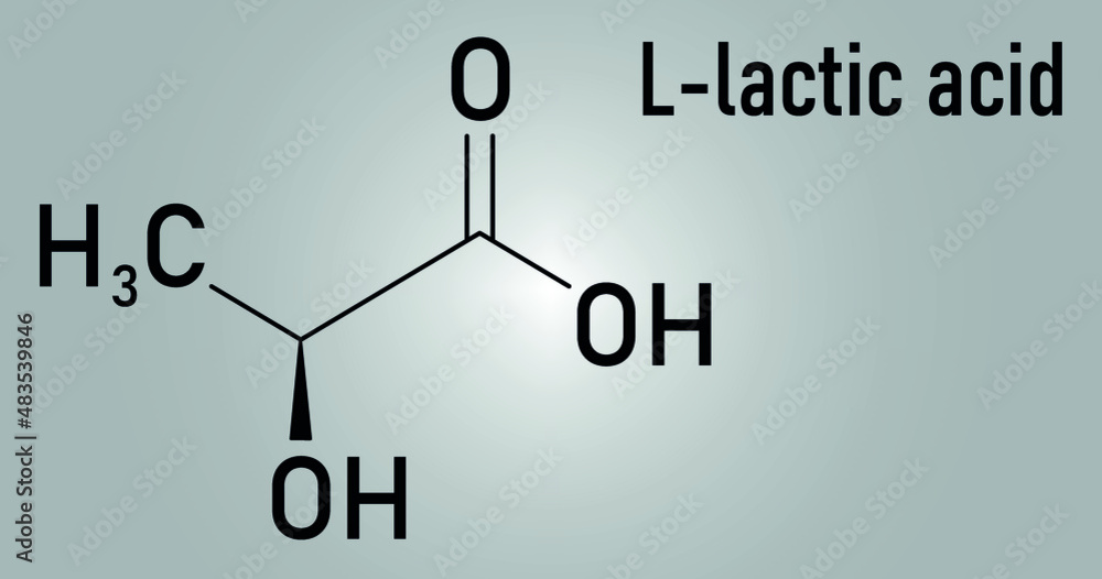 Lactic acid or L-lactic acid milk sugar molecule. Building block of ...