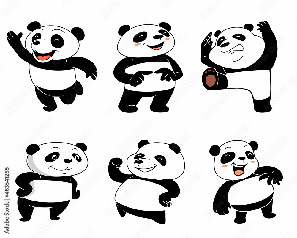 cartoon set of cute and adorable panda collection with various ...