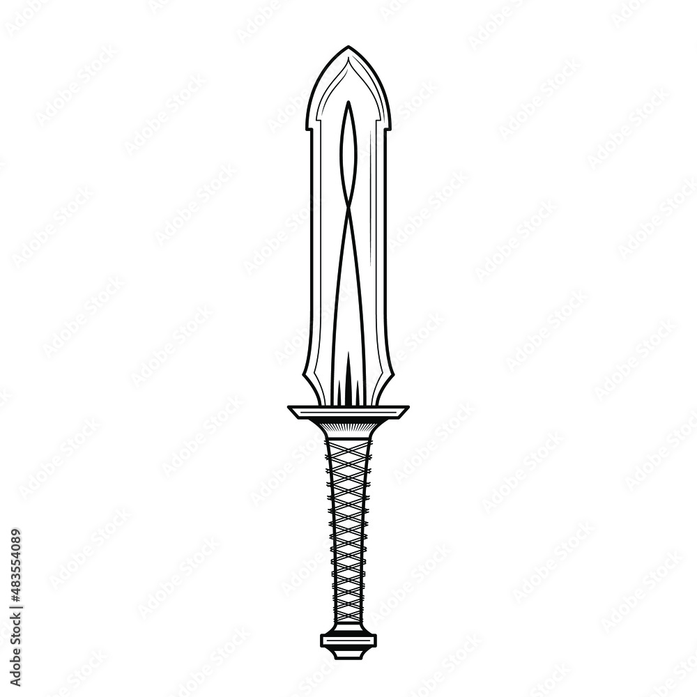 Abstract Black Simple Line Metal Sword Knife Dagger Blade Weapon Doodle ...