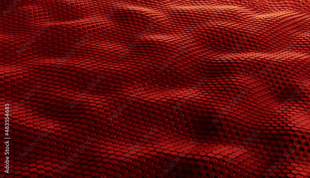 Abstract futuristic surface hexagon pattern with red light rays Stock ...