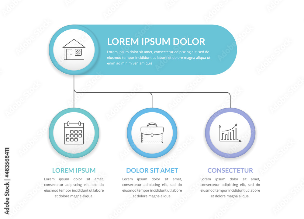 Infographic template with main title and 3 elements, flowchart Stock ...