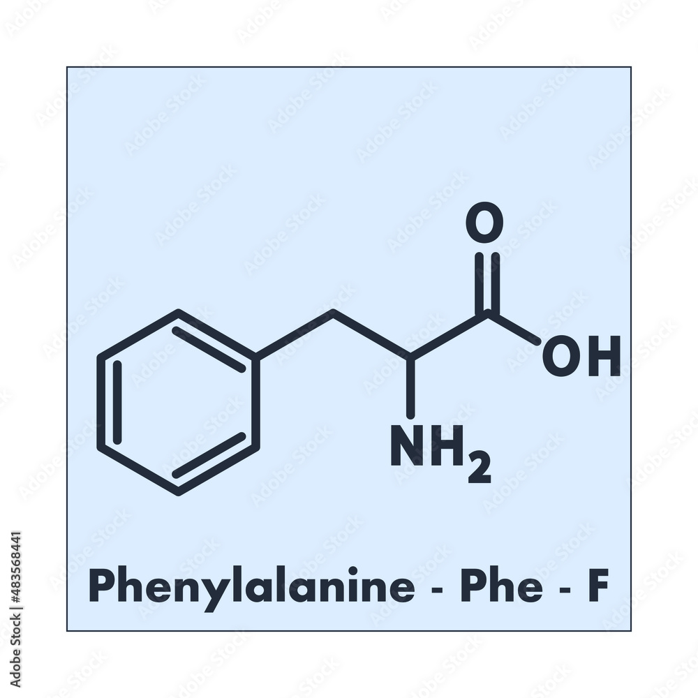 Phenylalanine - Phe - F - Essential Amino Acid molecular formula, flat ...
