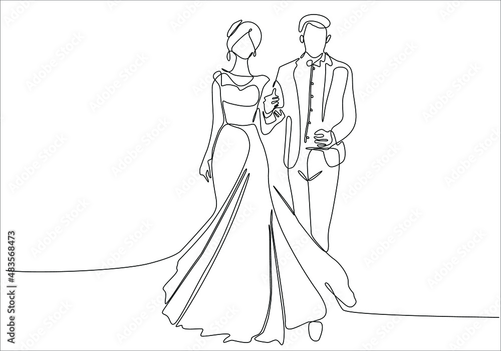 continuous line drawing of Couples who love each other get married ...