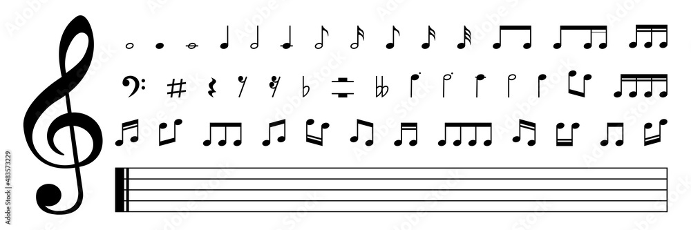 Collection of Music notes. Musical key signs. Vector symbols on white ...