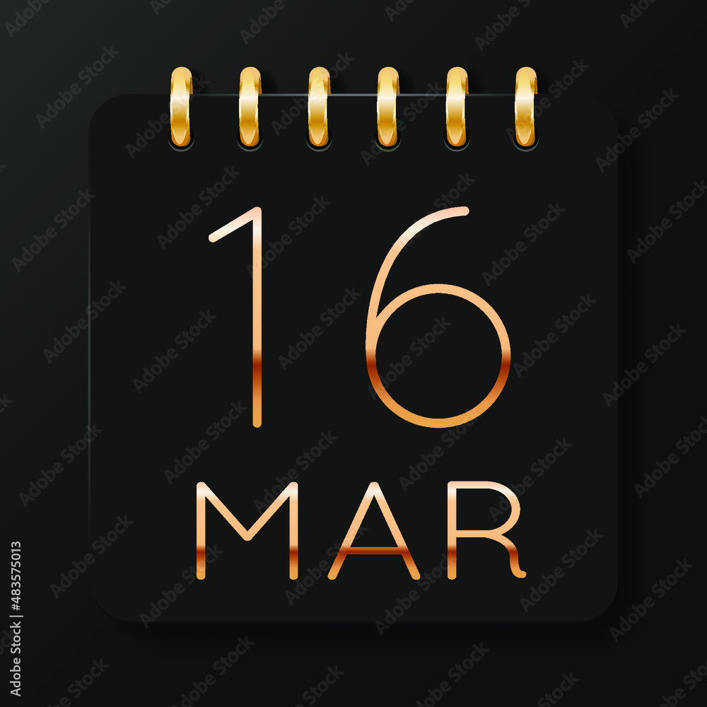 16 day of the month. March. Luxury calendar daily icon. Date day week ...