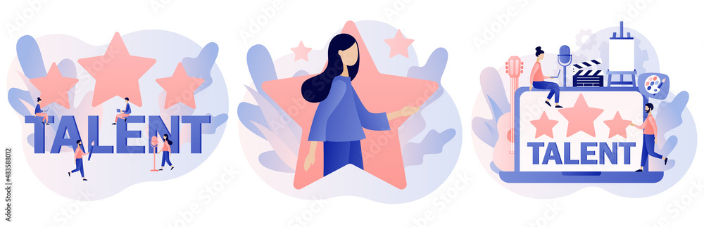 Talent concept. Talented tiny people. Super star. Open your potential ...