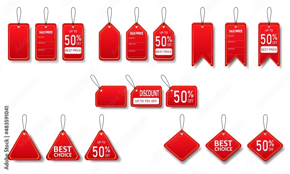 royal red price tag template with gold frame for sales Stock Vector ...