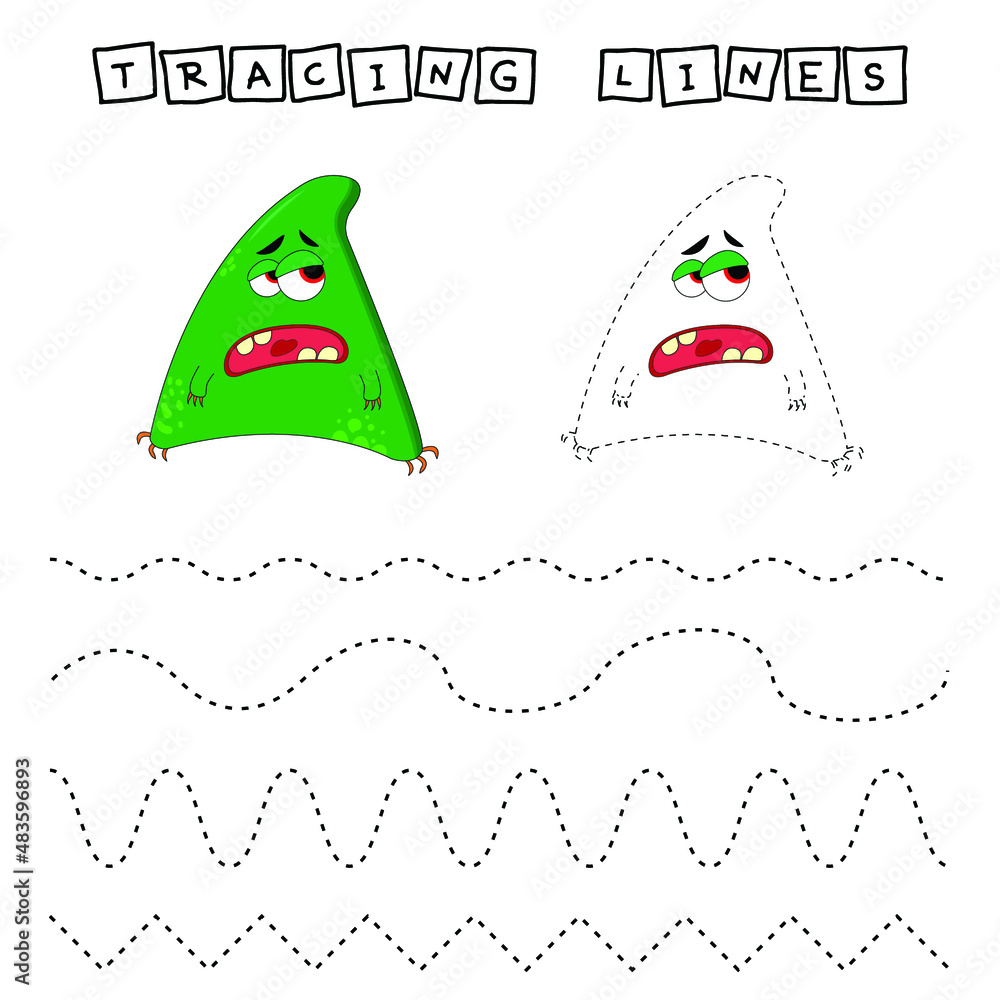 Vetor de Tracing lines game with funny monsters. Worksheet for ...