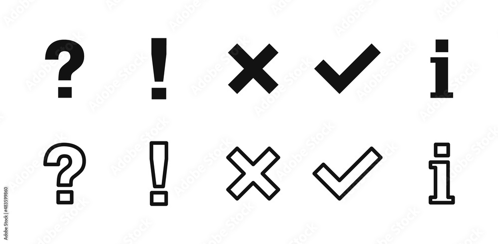Vetor de Icon set of check mark, cross, question mark, exclamation ...
