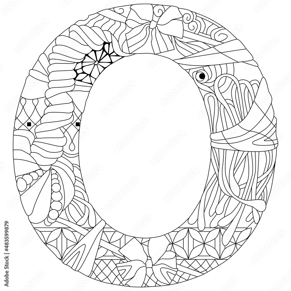 Letter O monogram for coloring, engraving design. Vector illustration ...