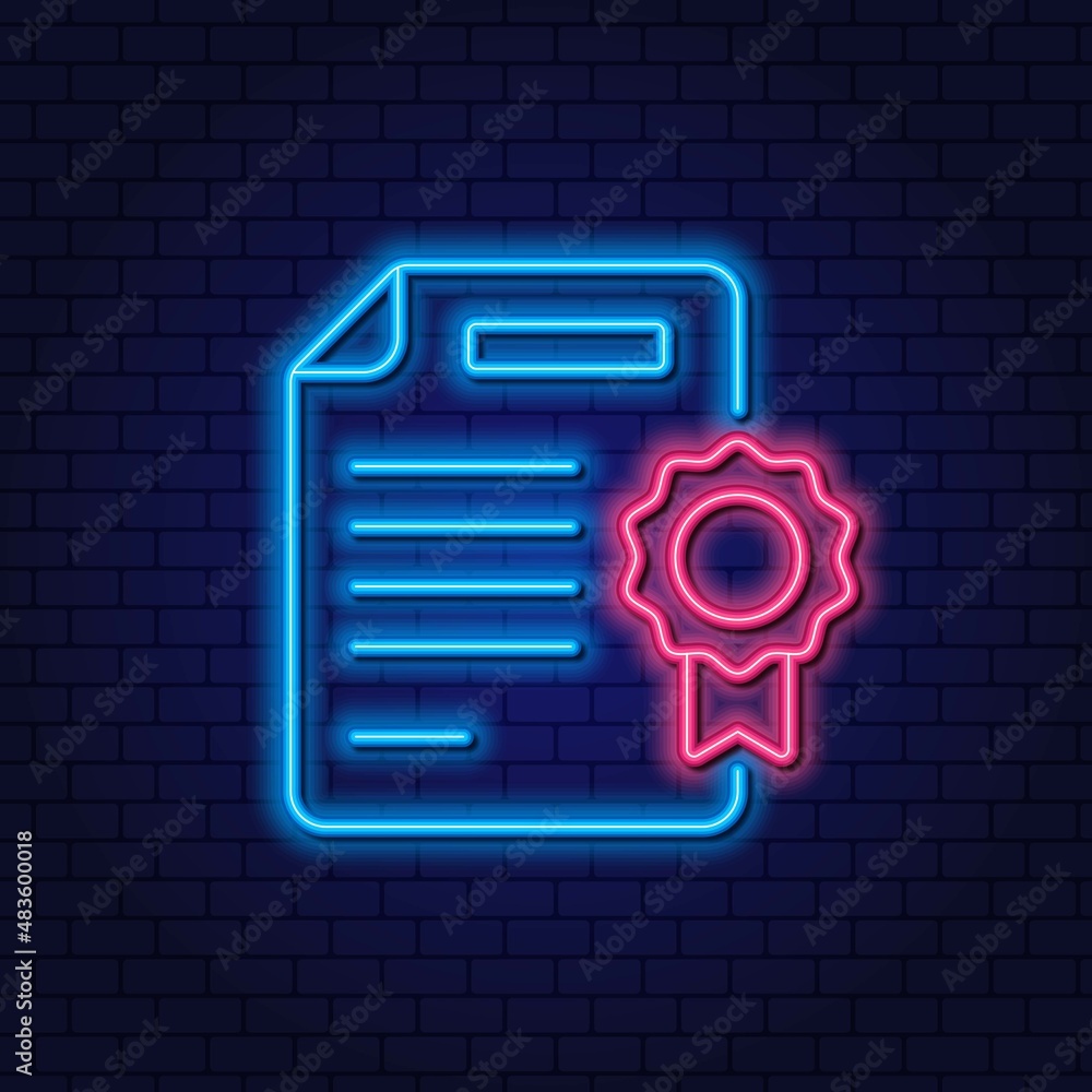 Neon element of product certification document. Product quality control ...