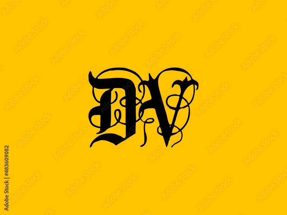 Calligraphy DV letter design logo, monogram DV logotype icon and ...