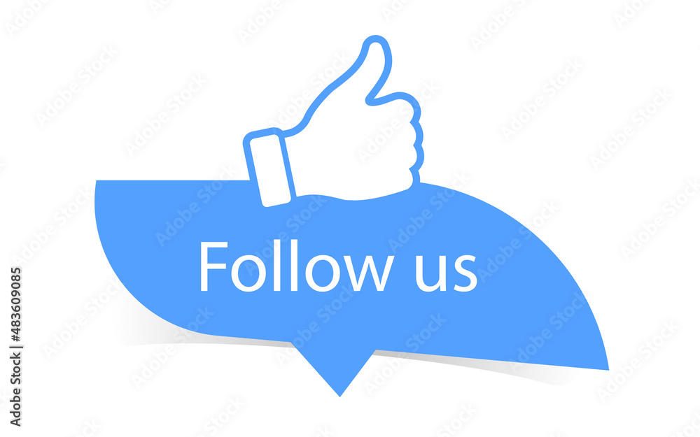 Follow us with thumbs up like vector button. Follow me with hand tag ...
