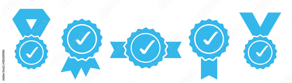 Approval vector icon. Approved stamp or medal. Certificate symbols ...