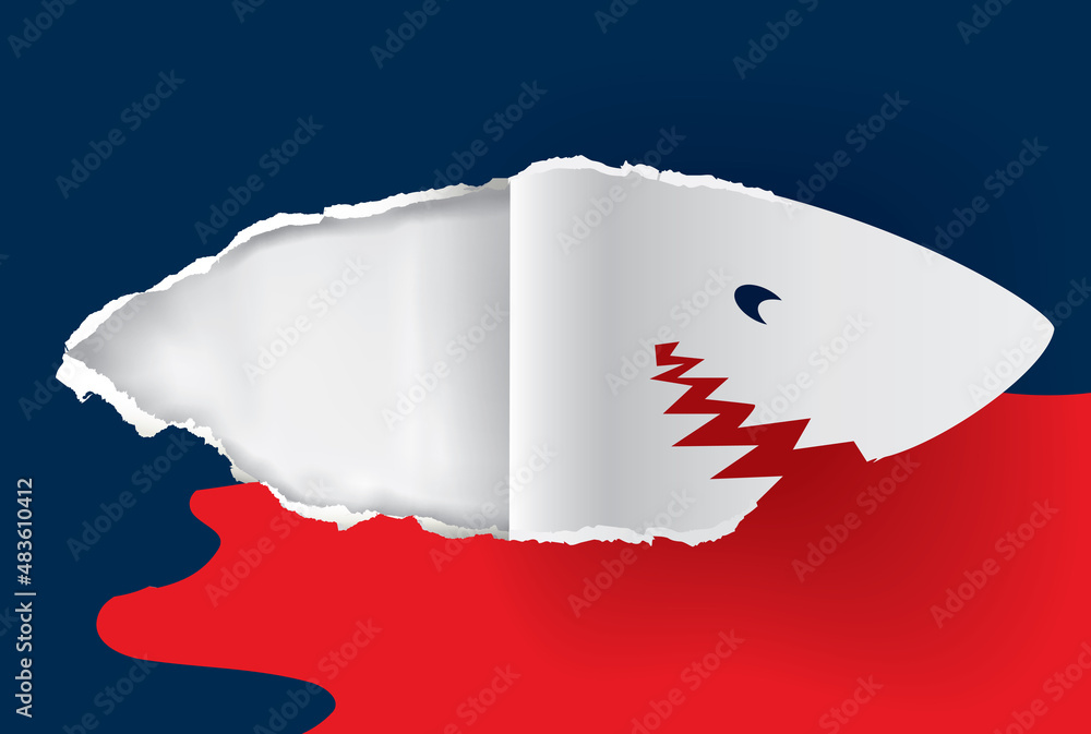 Shark head with blood, paper silhouette. Shark paper silhouette ripping ...