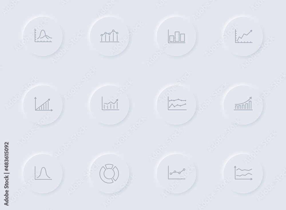 chart gray vector icons on round rubber buttons. chart icon set for web ...