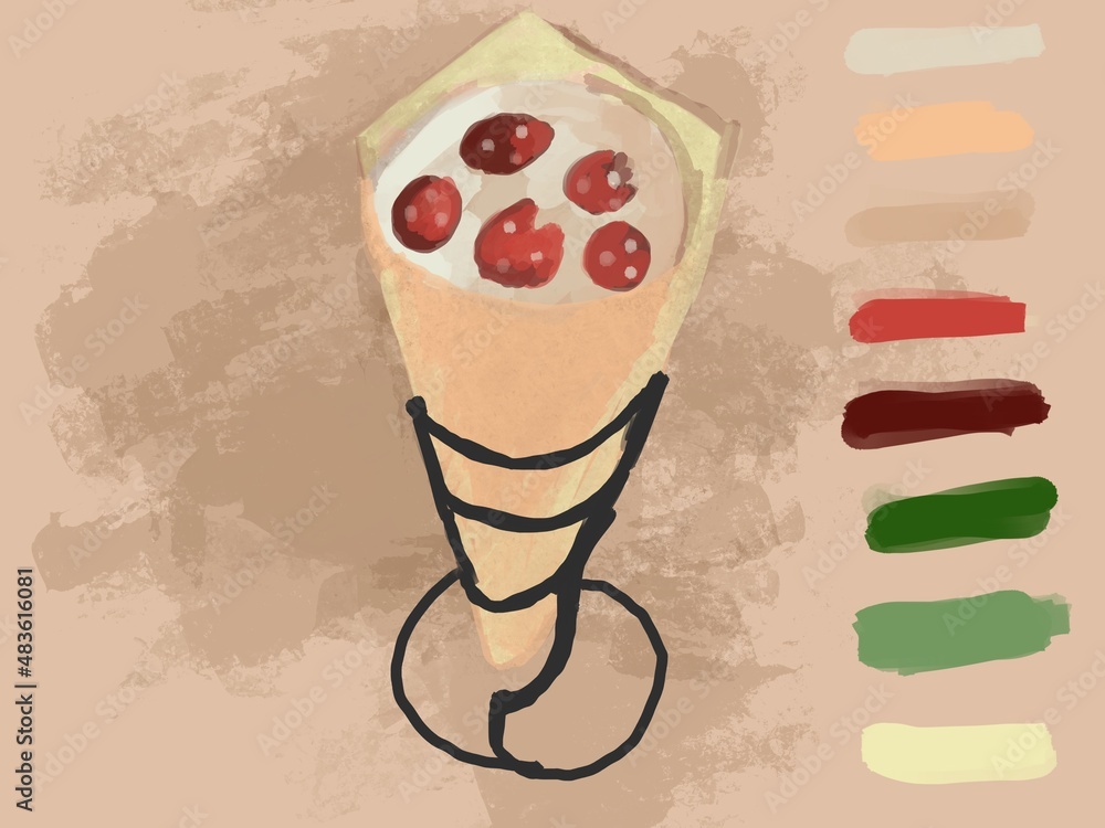 Drawing Italian cone. Pizza in the form of a cone with tomatoes Stock ...