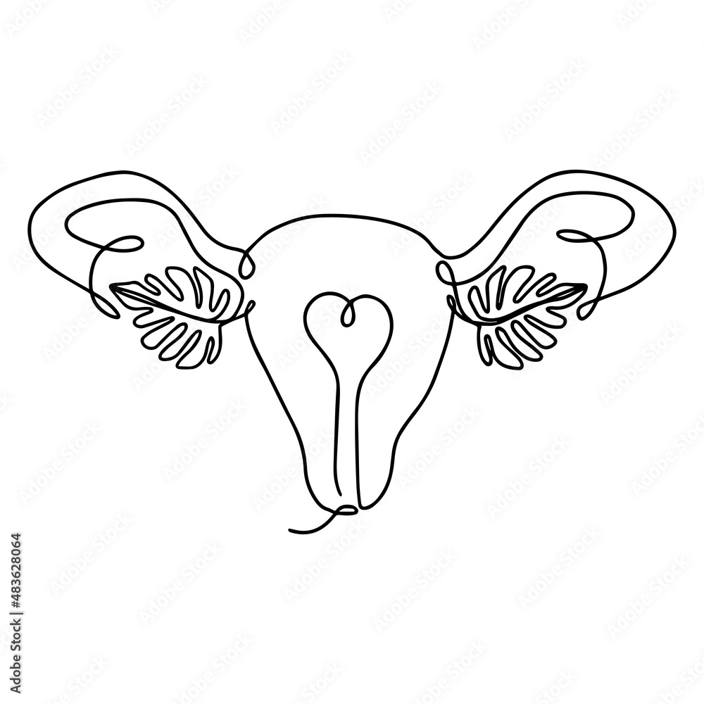 Uterus, female nature. Abstract poster in minimal style. One line ...