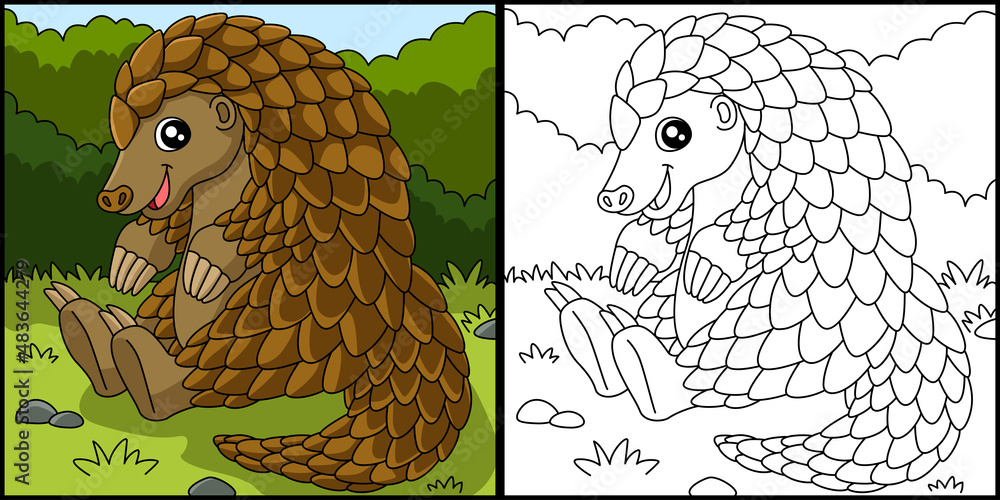Pangolin Coloring Page Vector Illustration Stock Vector | Adobe Stock