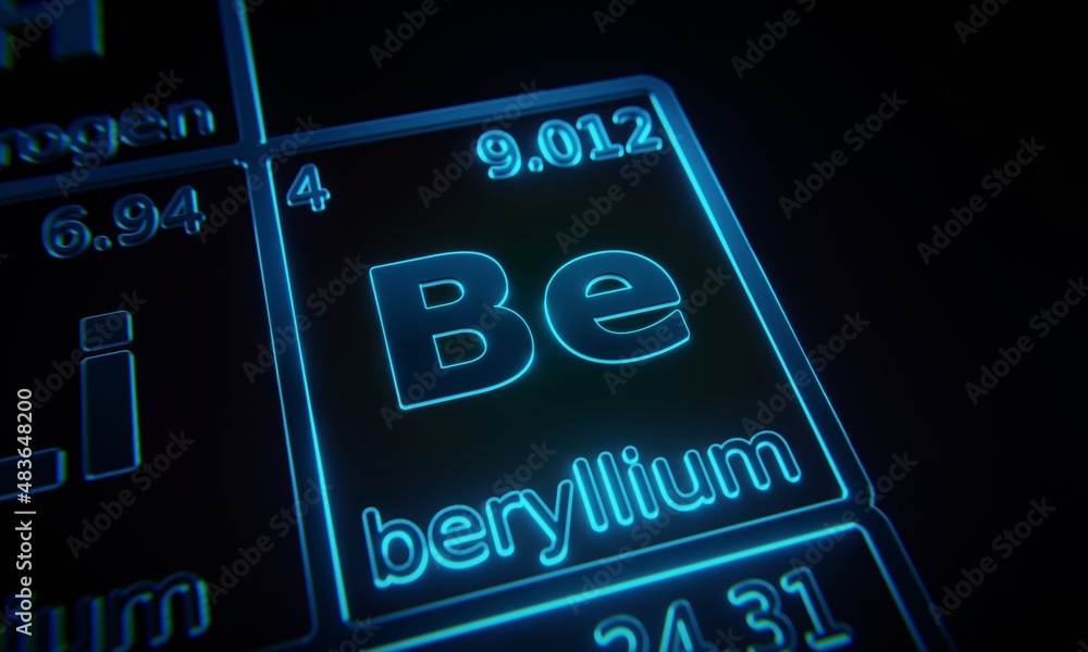 Poster Focus on chemical element Beryllium illuminated in periodic ...