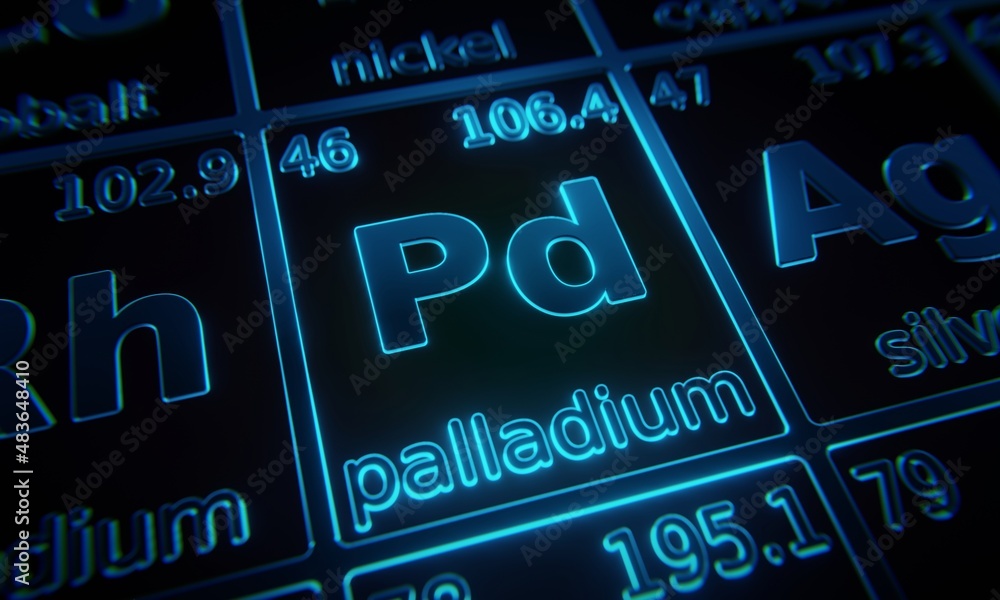 Focus on chemical element Palladium illuminated in periodic table of ...