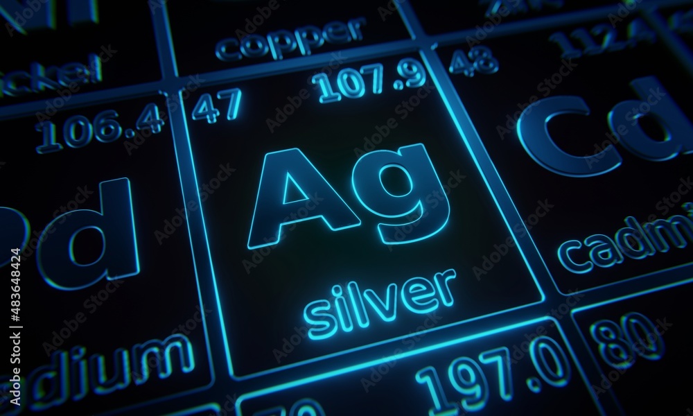 Focus on chemical element Silver illuminated in periodic table of ...