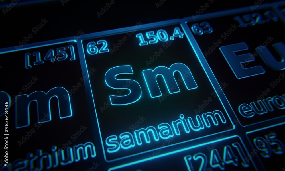 Focus on chemical element Samarium illuminated in periodic table of ...