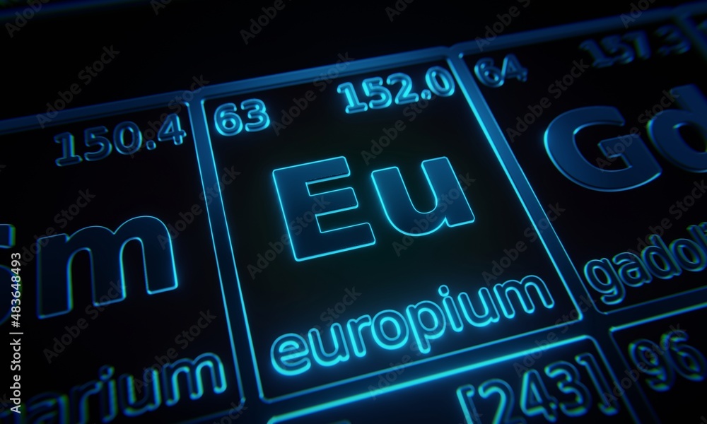 Focus on chemical element Europium illuminated in periodic table of ...