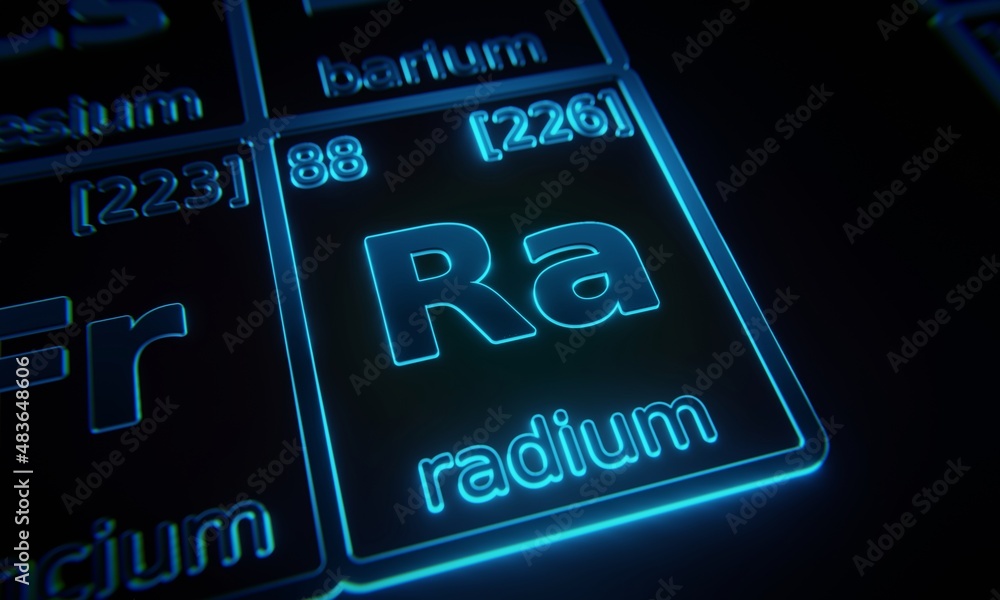 Focus on chemical element Radium illuminated in periodic table of ...