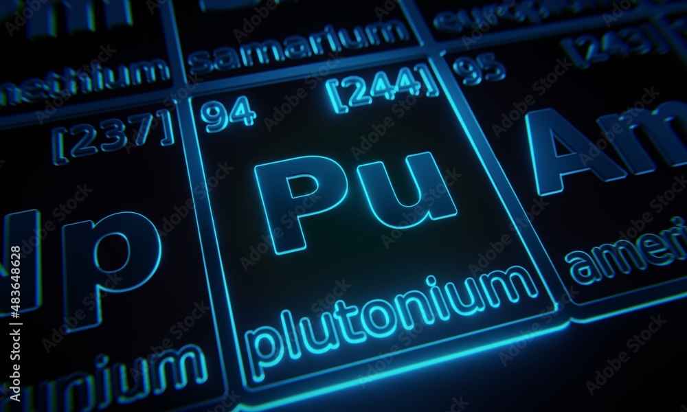 Focus on chemical element Plutonium illuminated in periodic table of ...