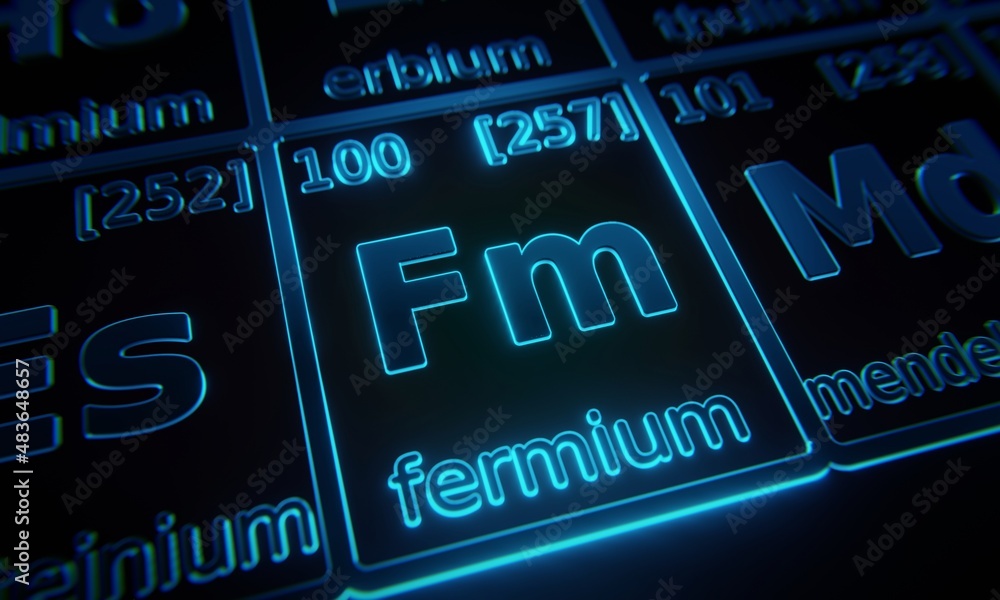 Focus on chemical element Fermium illuminated in periodic table of ...