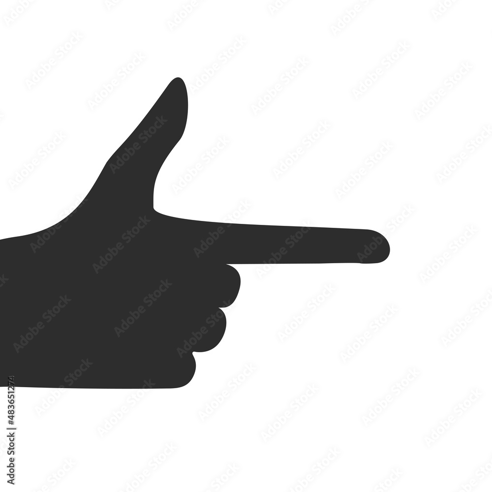 Hand pointing finger sign. Black silhouette shadow play gesture. Flat ...