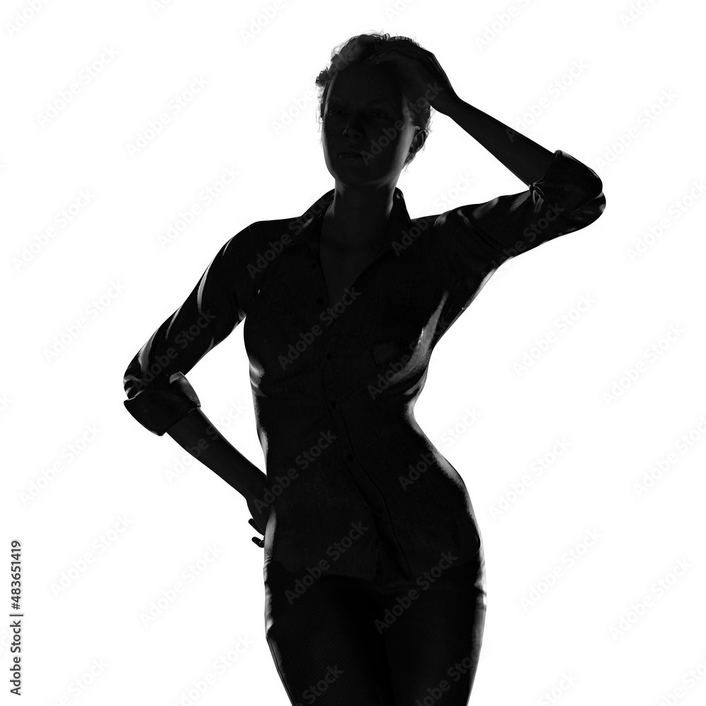 Silhouette of thinking woman. Mindfulness. 3d render, concept Closeup ...