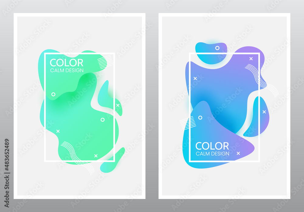 Fluid poster set. Liquid color design with white frame. Color splashes ...