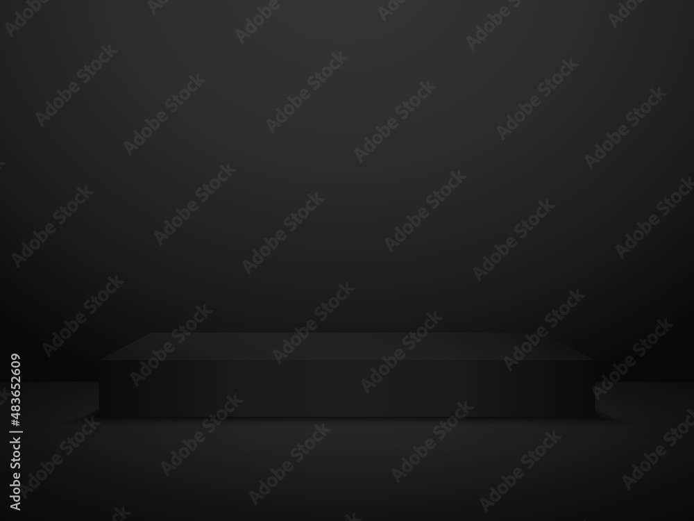 Black podium mockup. Product showcase with stand. Dark pedestal blank ...