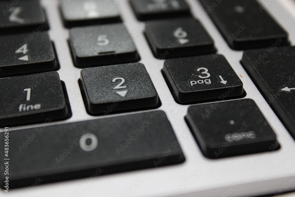 numeric keypad of desktop pc keyboard with zoom on numbers and delete ...