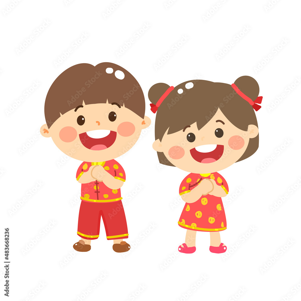 Cute Cartoon Chinese Family Vector. Stock Vector | Adobe Stock
