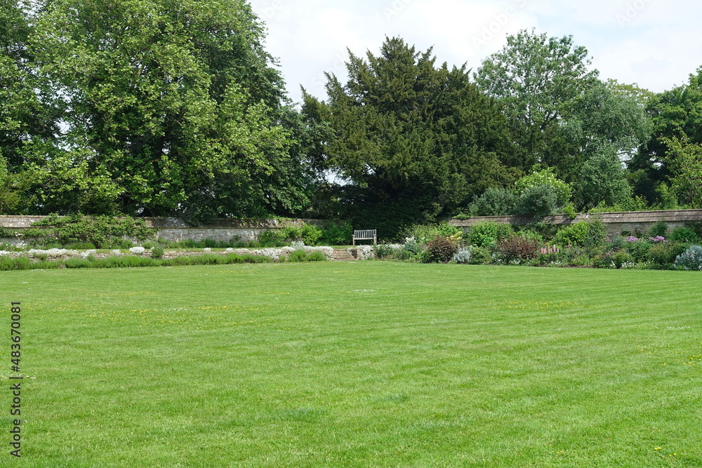 Beautiful Verdant Garden with a Freshly Mowed Grass Lawn, Colourful ...