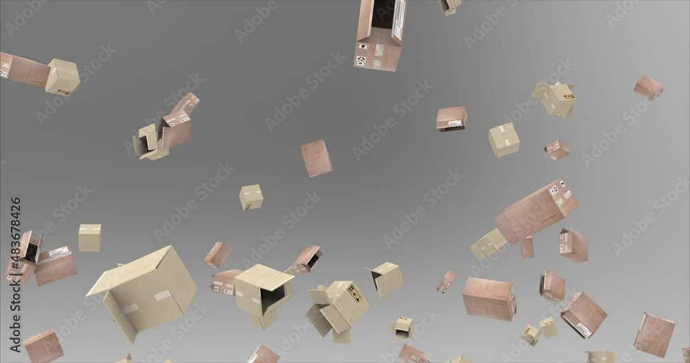 Cardboard boxes and packing boxes falling 3D. Boxes for moving ...