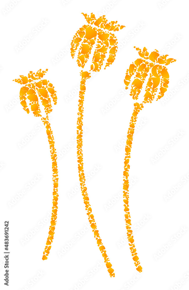 Vector golden poppy plants mosaic icon. Poppy plants is isolated on a ...